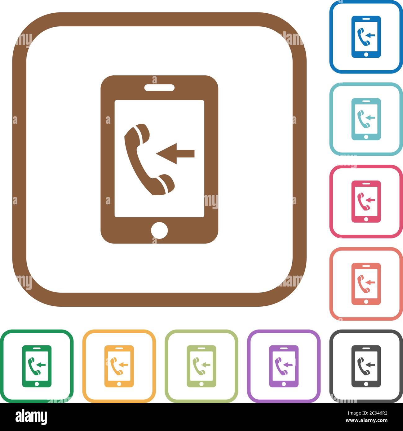 Incoming mobile call simple icons in color rounded square frames on ...