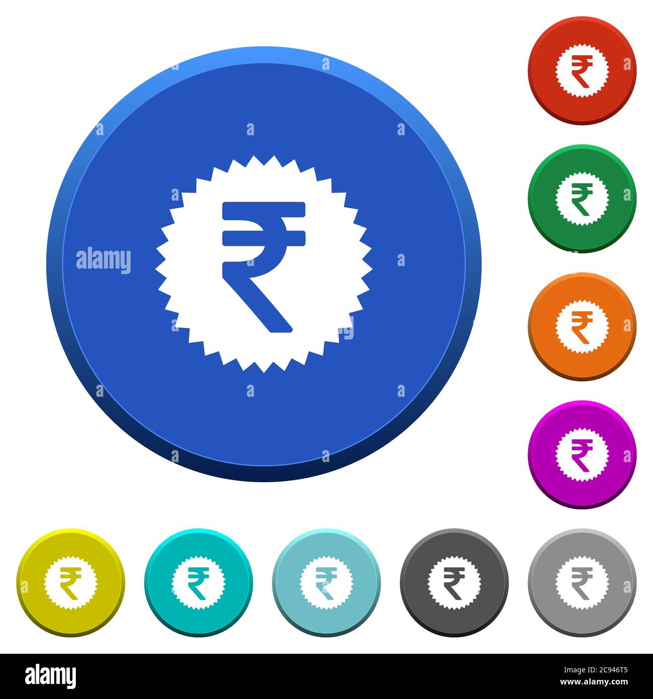 Indian Rupee sticker round color beveled buttons with smooth surfaces ...