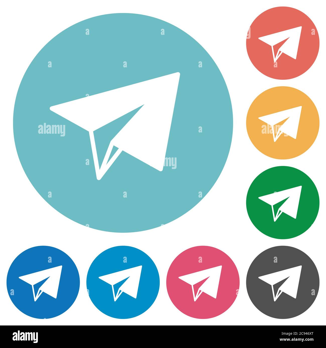 Paper plane flat white icons on round color backgrounds Stock Vector ...