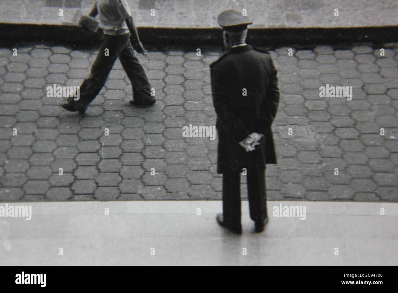 Fine 70s vintage black and white street photography of a valet manning ...