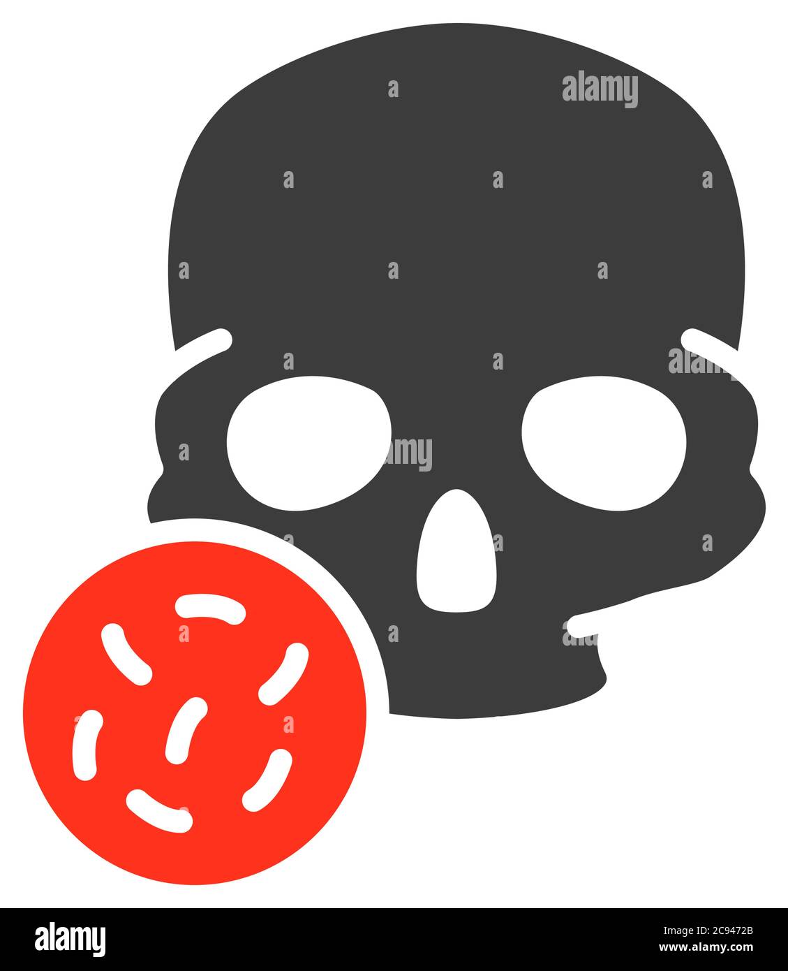 Skull with bacteria colored icon. Bones of the head, cranial bacterial ...