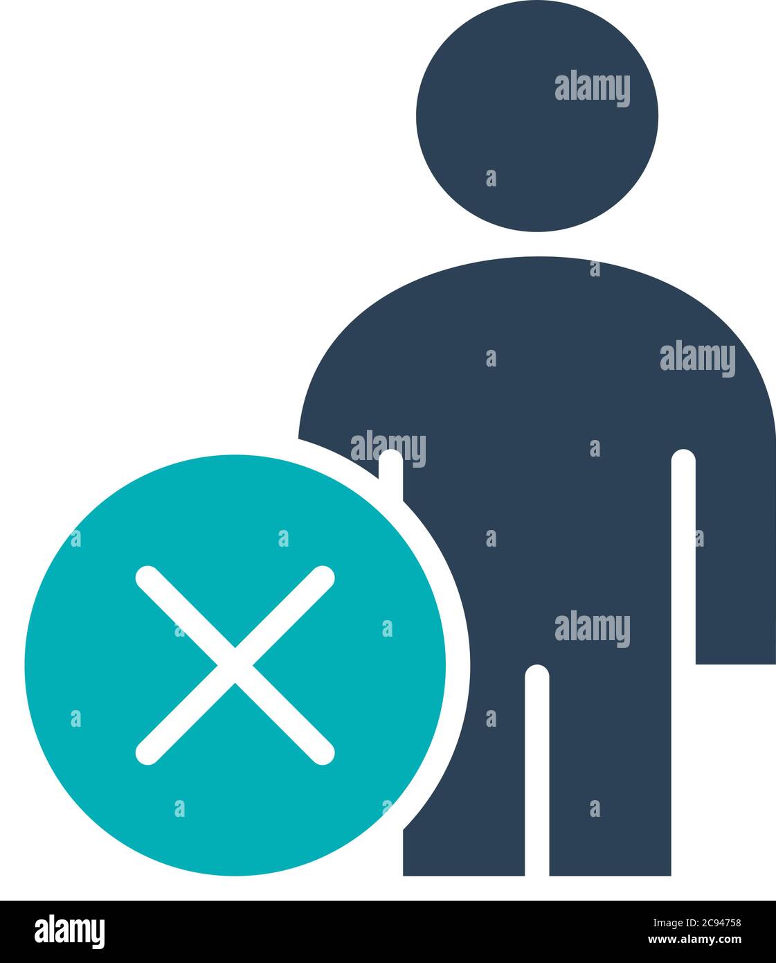 Man with cross checkmark colored icon. User profile, employee rejected ...