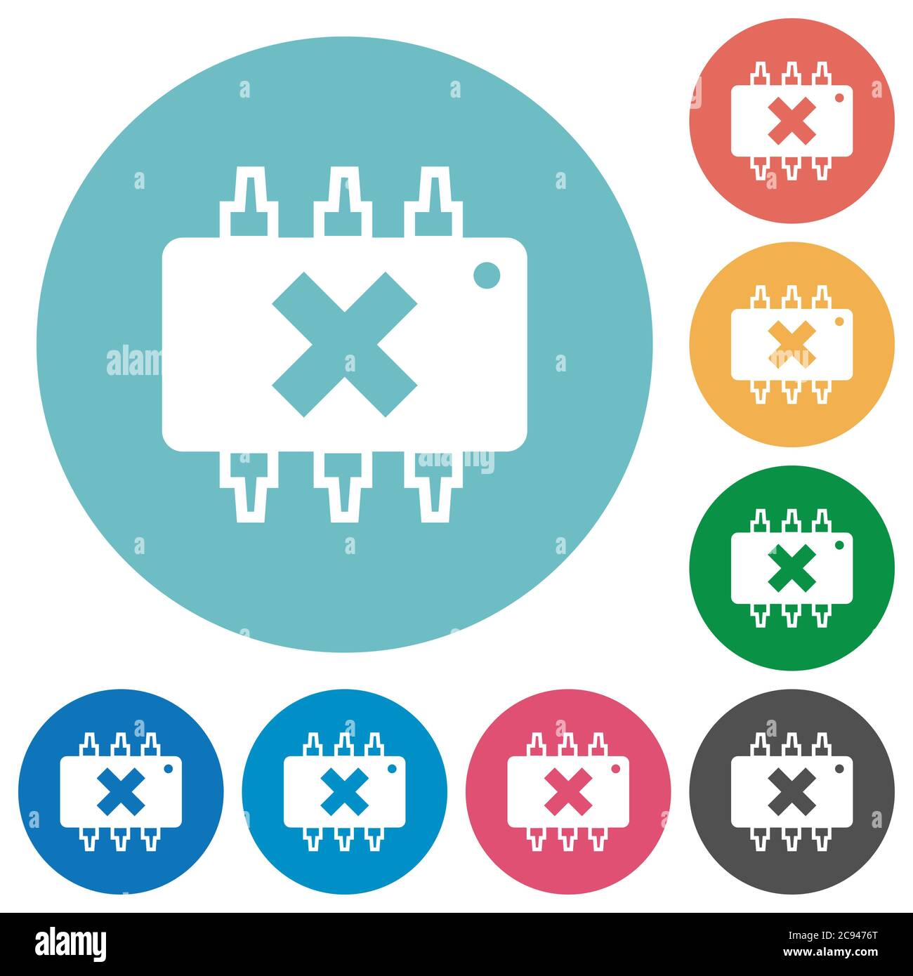 Hardware failure flat white icons on round color backgrounds Stock ...