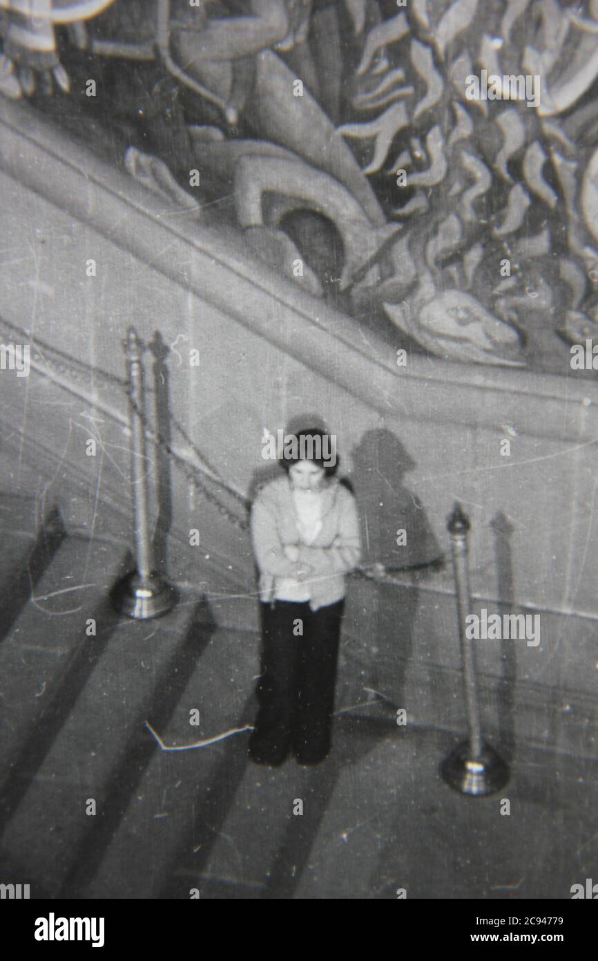 Fine 70s vintage black and white street photography of a woman waiting ...