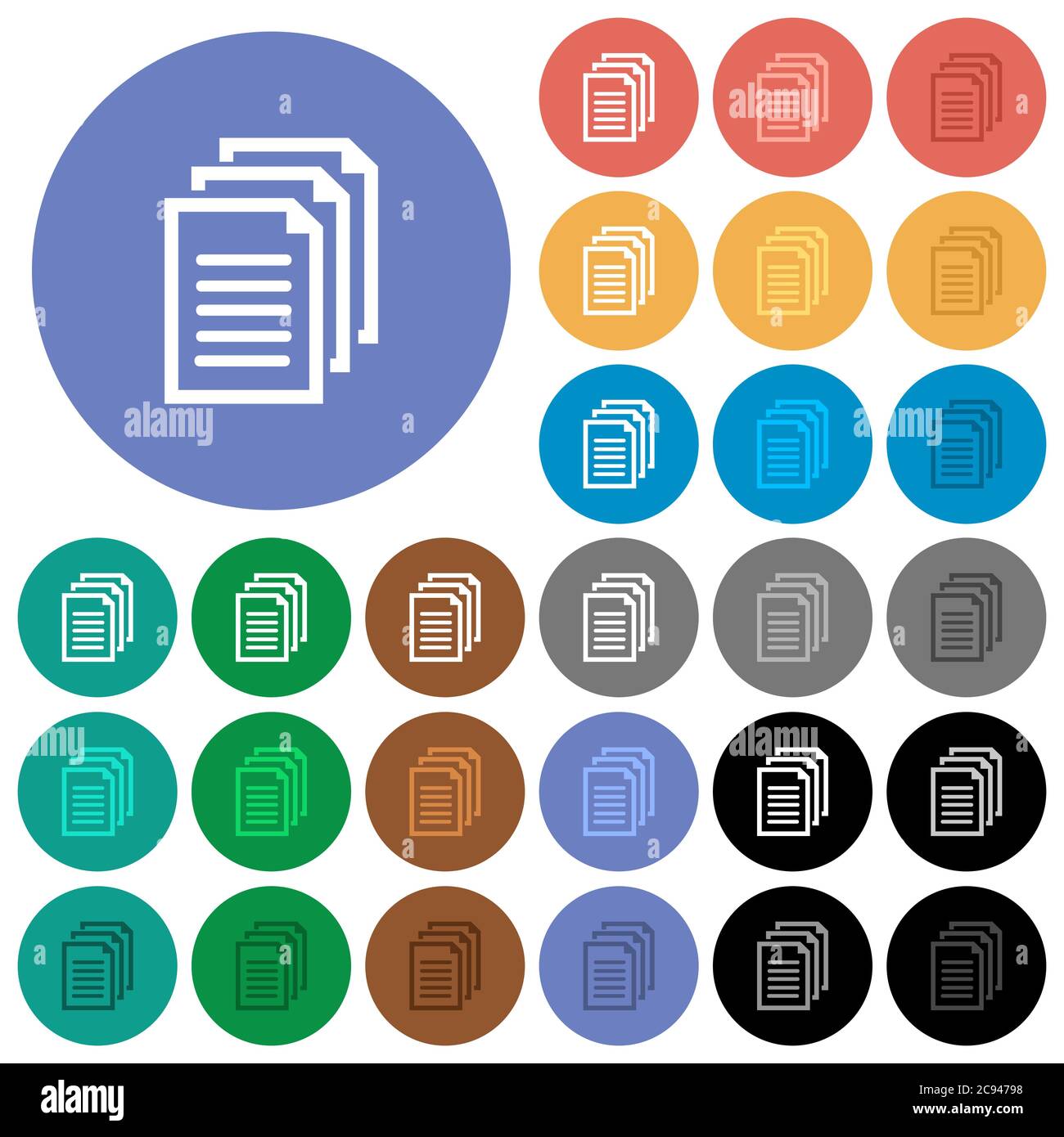 Multiple documents multi colored flat icons on round backgrounds ...