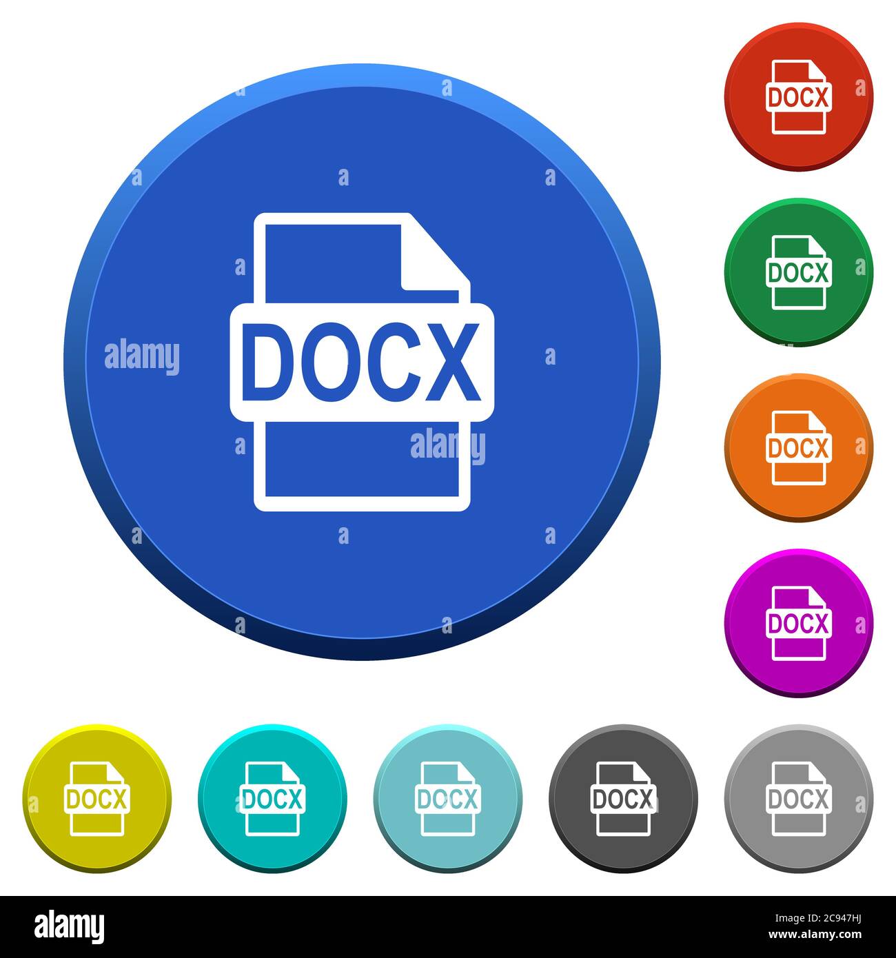 DOCX file format round color beveled buttons with smooth surfaces and ...