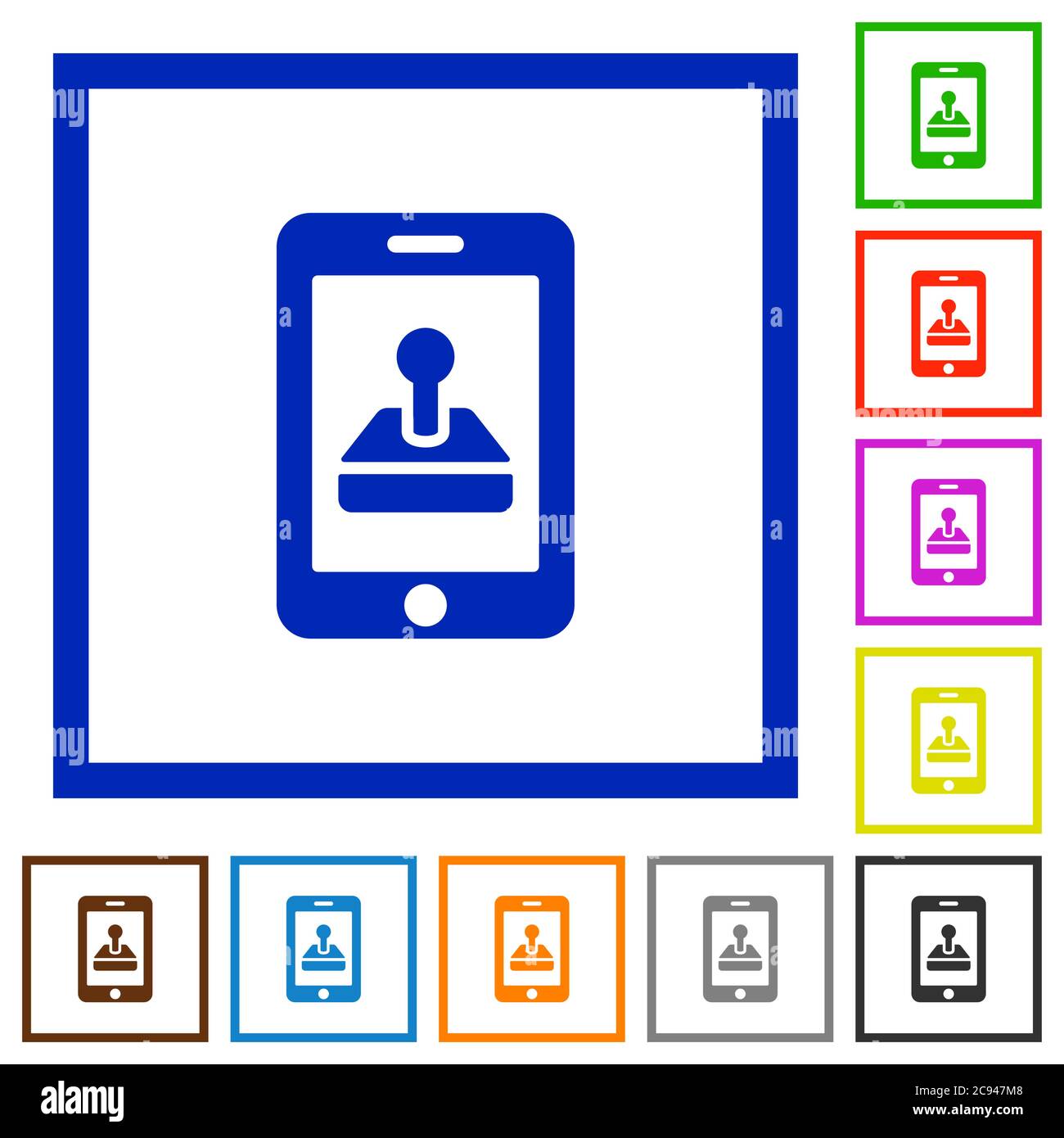 Mobile games flat color icons in square frames on white background ...