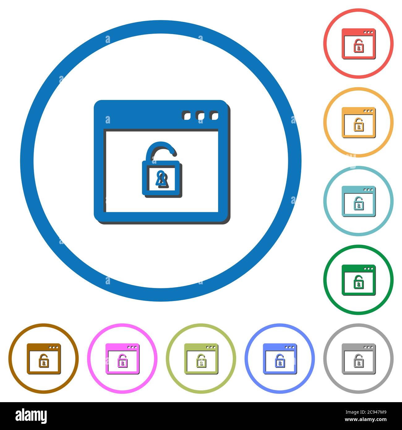 Unlock application flat color vector icons with shadows in round ... Unlock application flat color vector icons with shadows in round ...