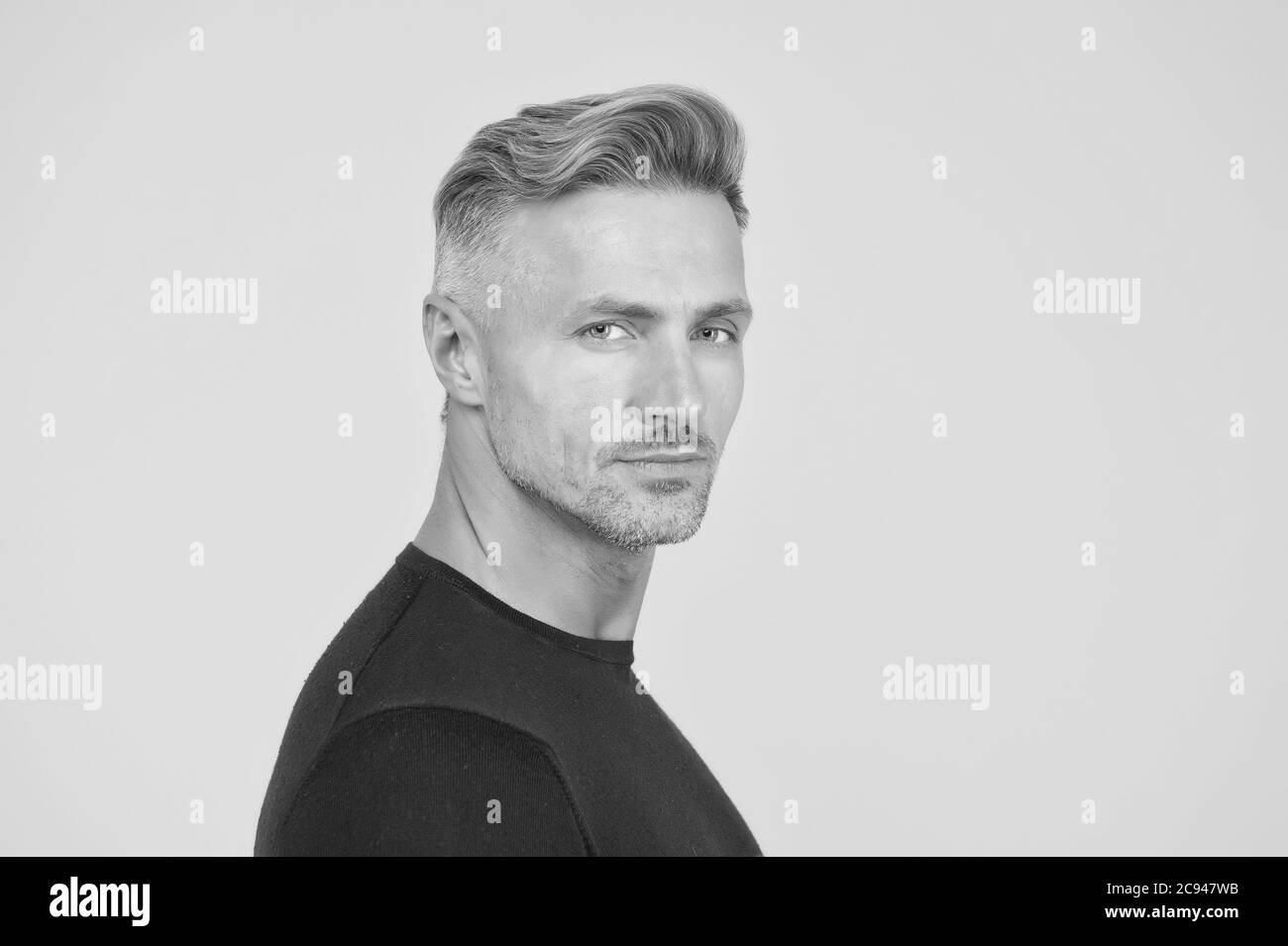 Trendy short haircut. Middle aged man with stylish hair. Hair salon ...