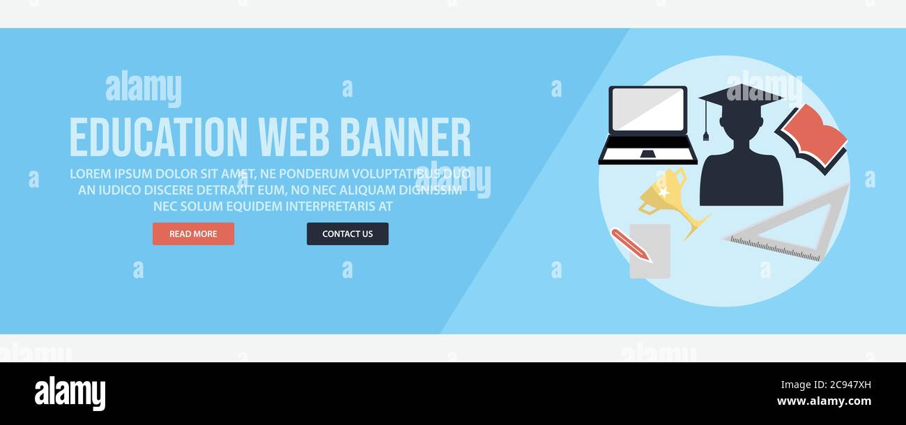 Education web banner template. Flat design style Education web banner ...