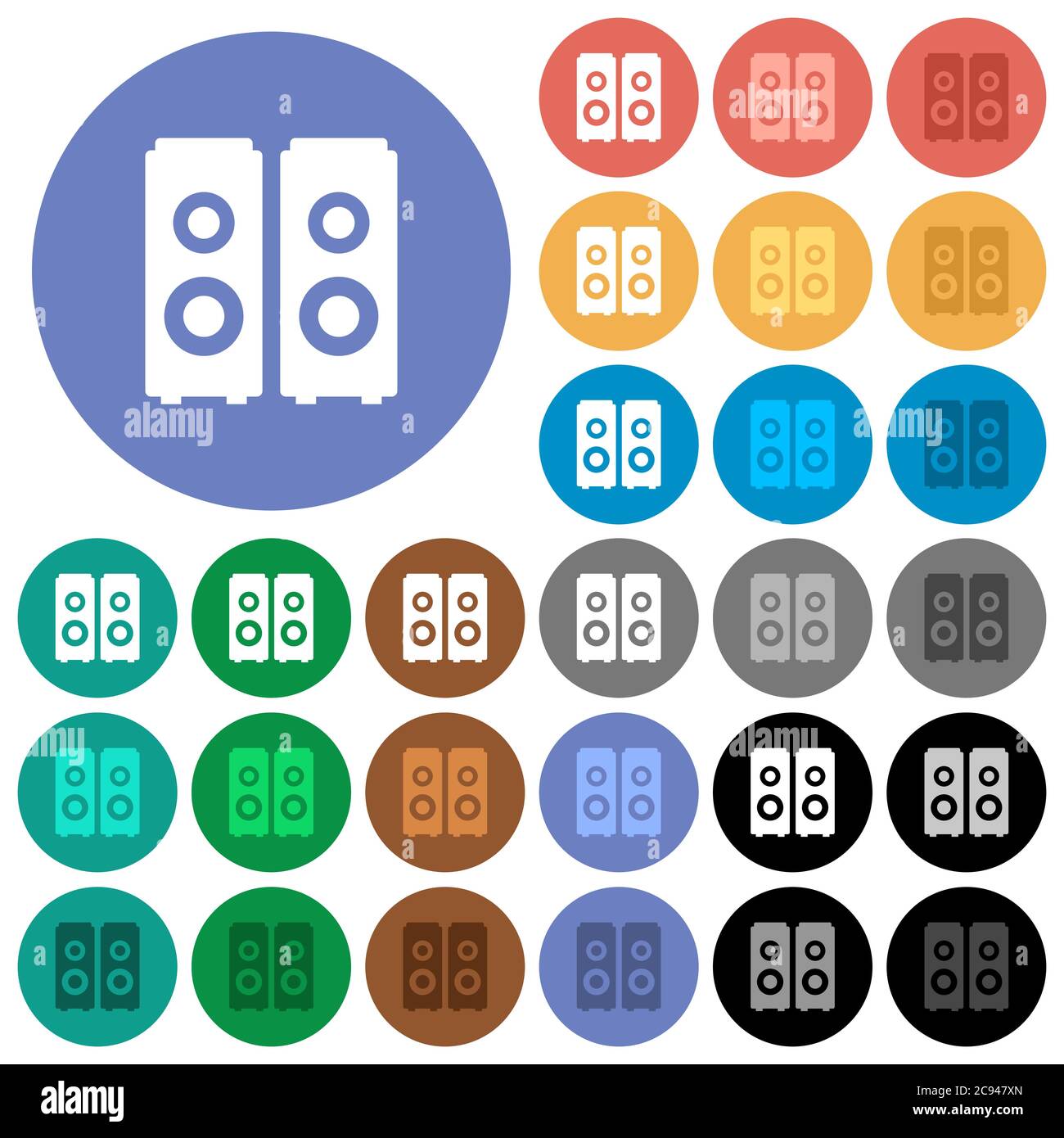 Speakers multi colored flat icons on round backgrounds. Included white, light and dark icon ...