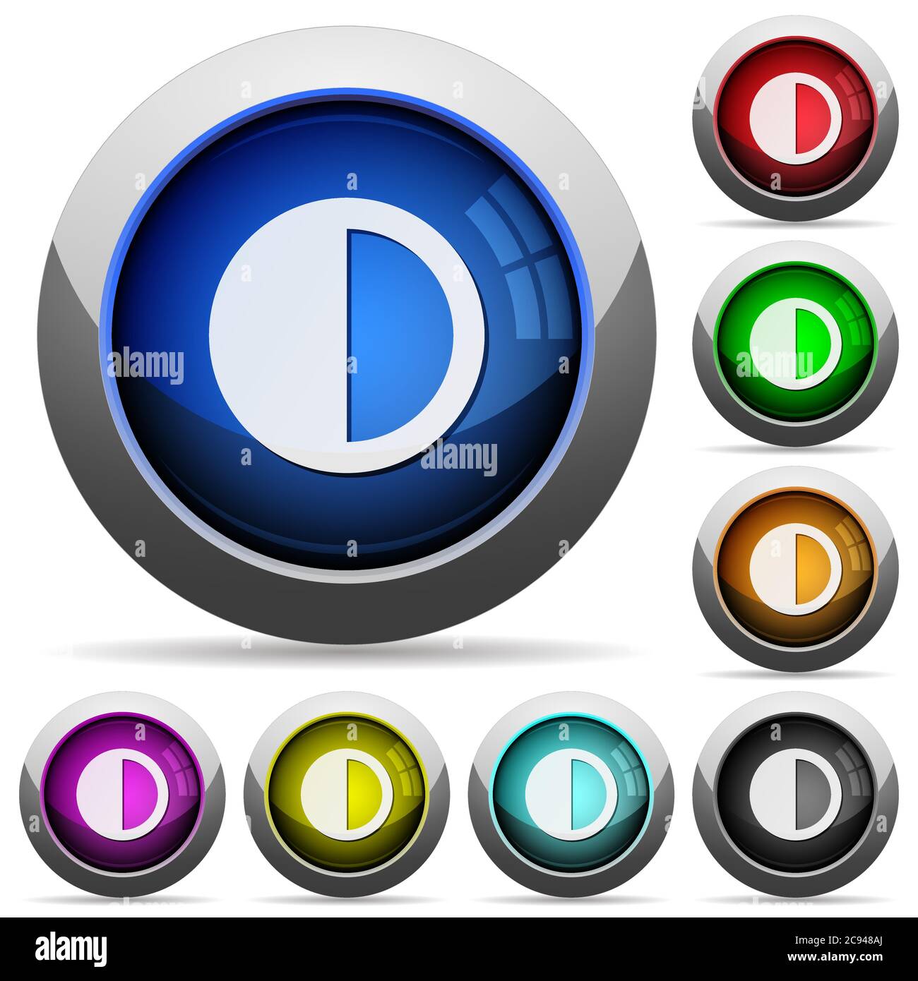 Contrast control icons in round glossy buttons with steel frames Stock ...