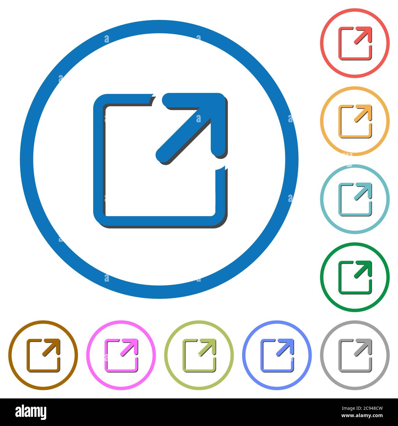 Maximize window flat color vector icons with shadows in round outlines ...