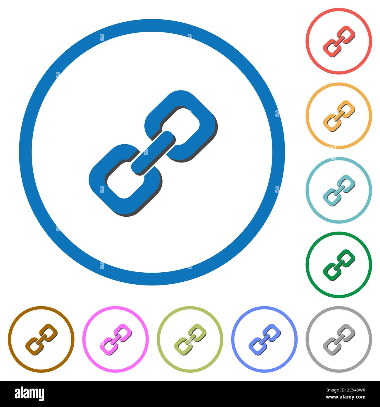 Link flat color vector icons with shadows in round outlines on white ...