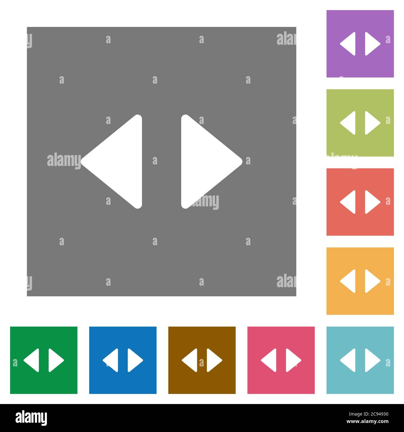 Horizontal control arrows flat icons on simple color square backgrounds ...