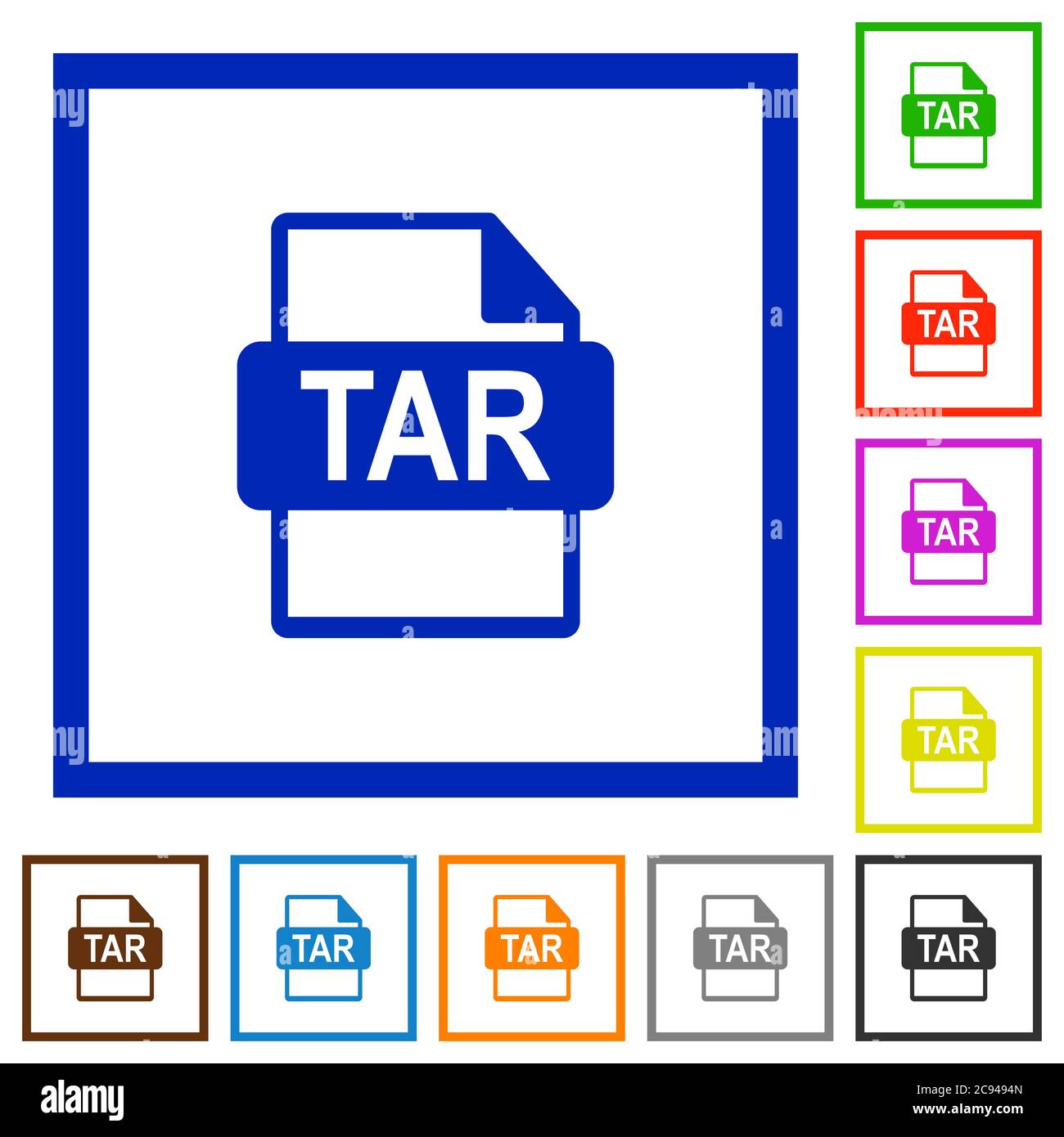 TAR file format flat color icons in square frames on white background ...