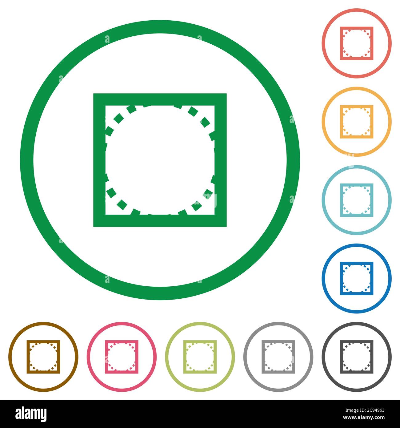 Rounded corner settings flat color icons in round outlines on white ...