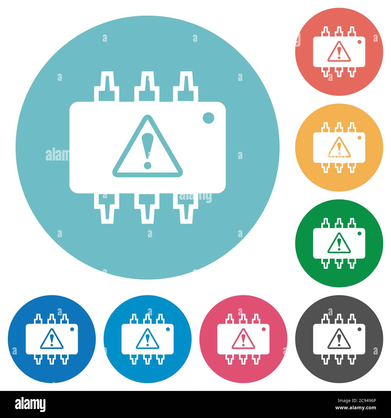 Hardware malfunction flat white icons on round color backgrounds Stock ...