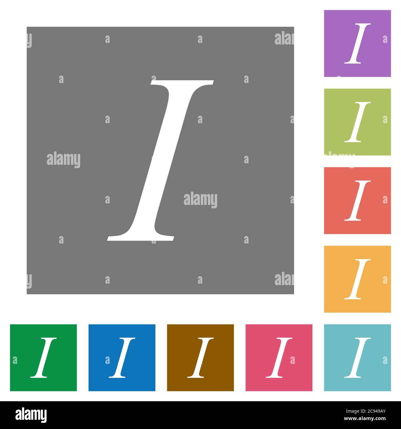Italic font type flat icons on simple color square backgrounds Stock ...