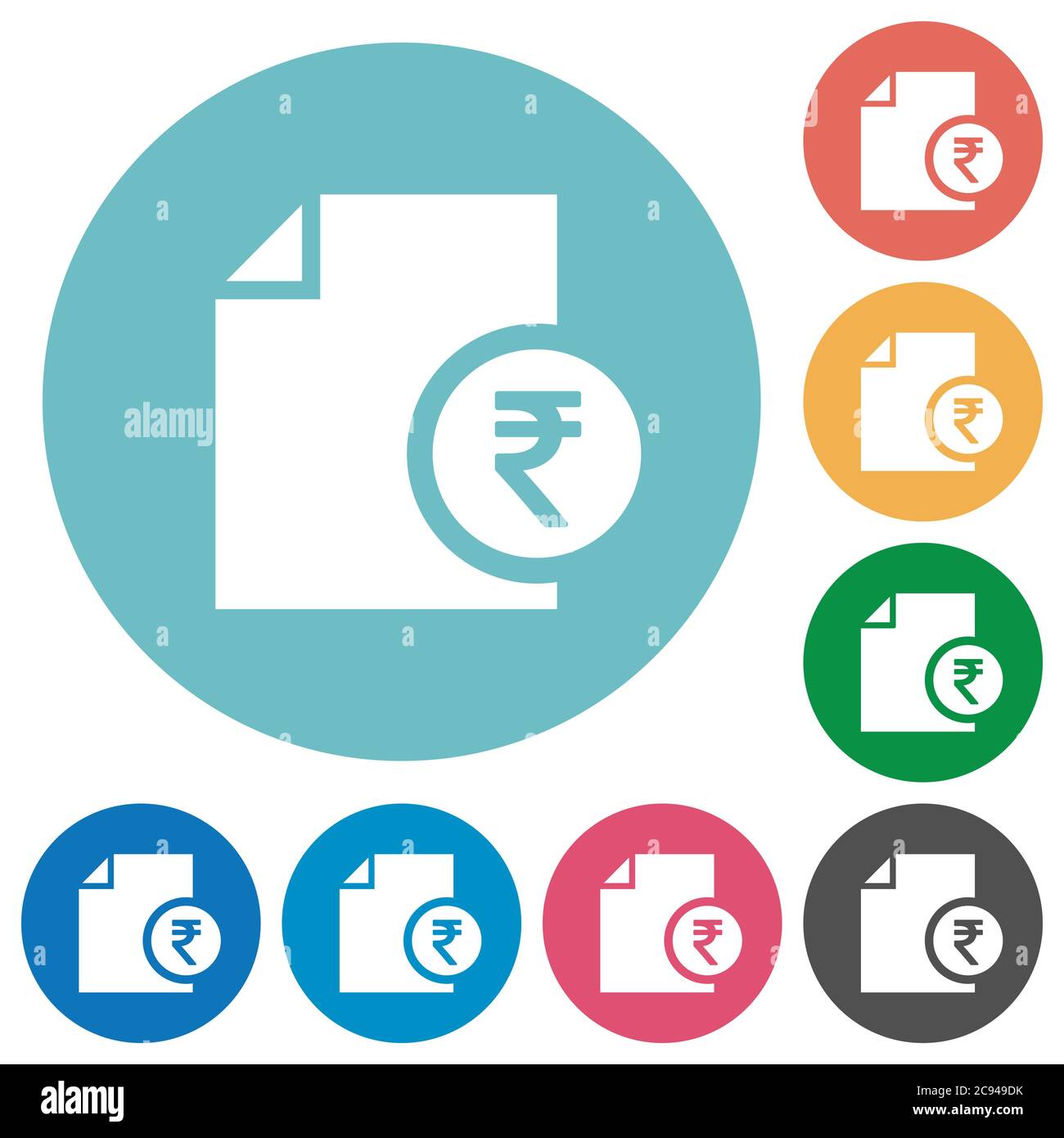 Indian Rupee financial report flat white icons on round color ...