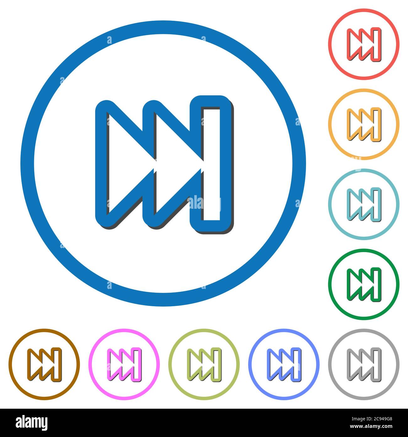 Media fast forward flat color vector icons with shadows in round ...