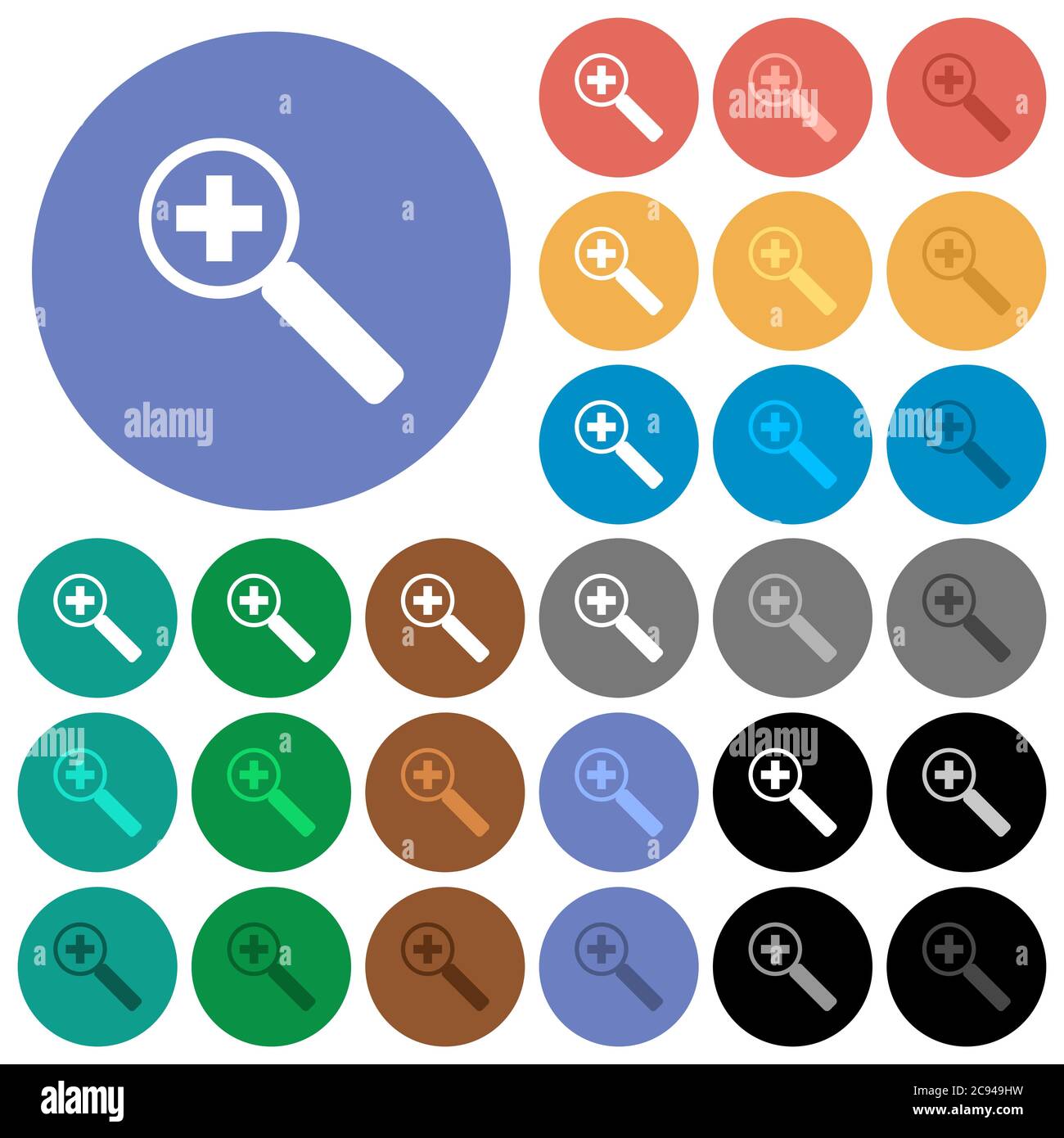 Zoom in multi colored flat icons on round backgrounds. Included white ...