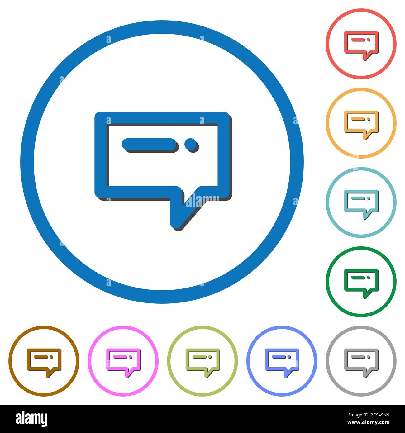 Typing message flat color vector icons with shadows in round outlines on white background Stock ...