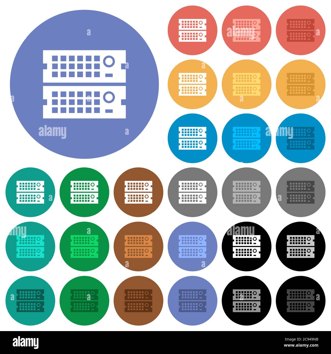 Rack servers multi colored flat icons on round backgrounds. Included ...