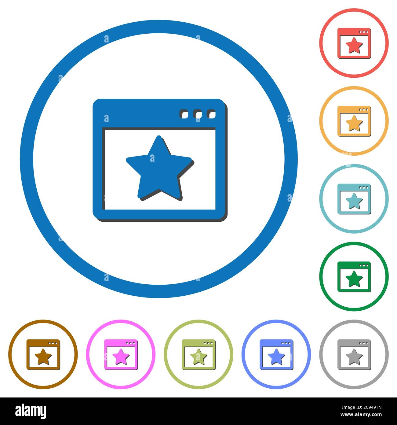Favorite application flat color vector icons with shadows in round ...