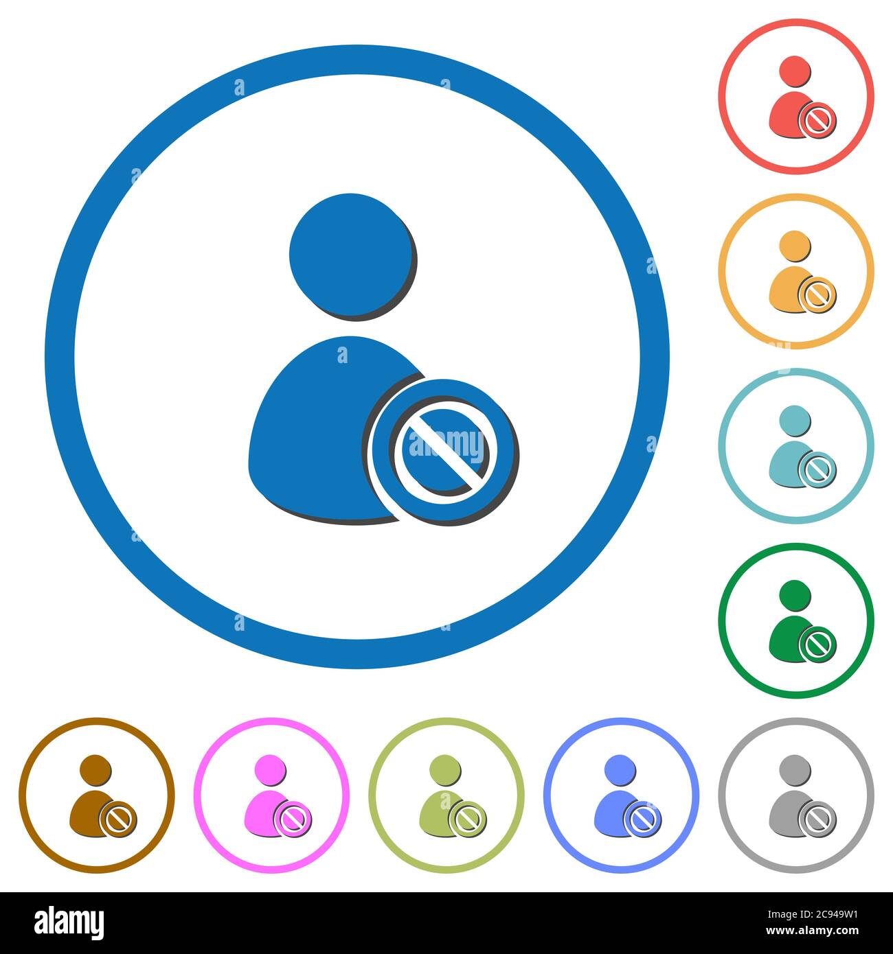 Ban user flat color vector icons with shadows in round outlines on ...