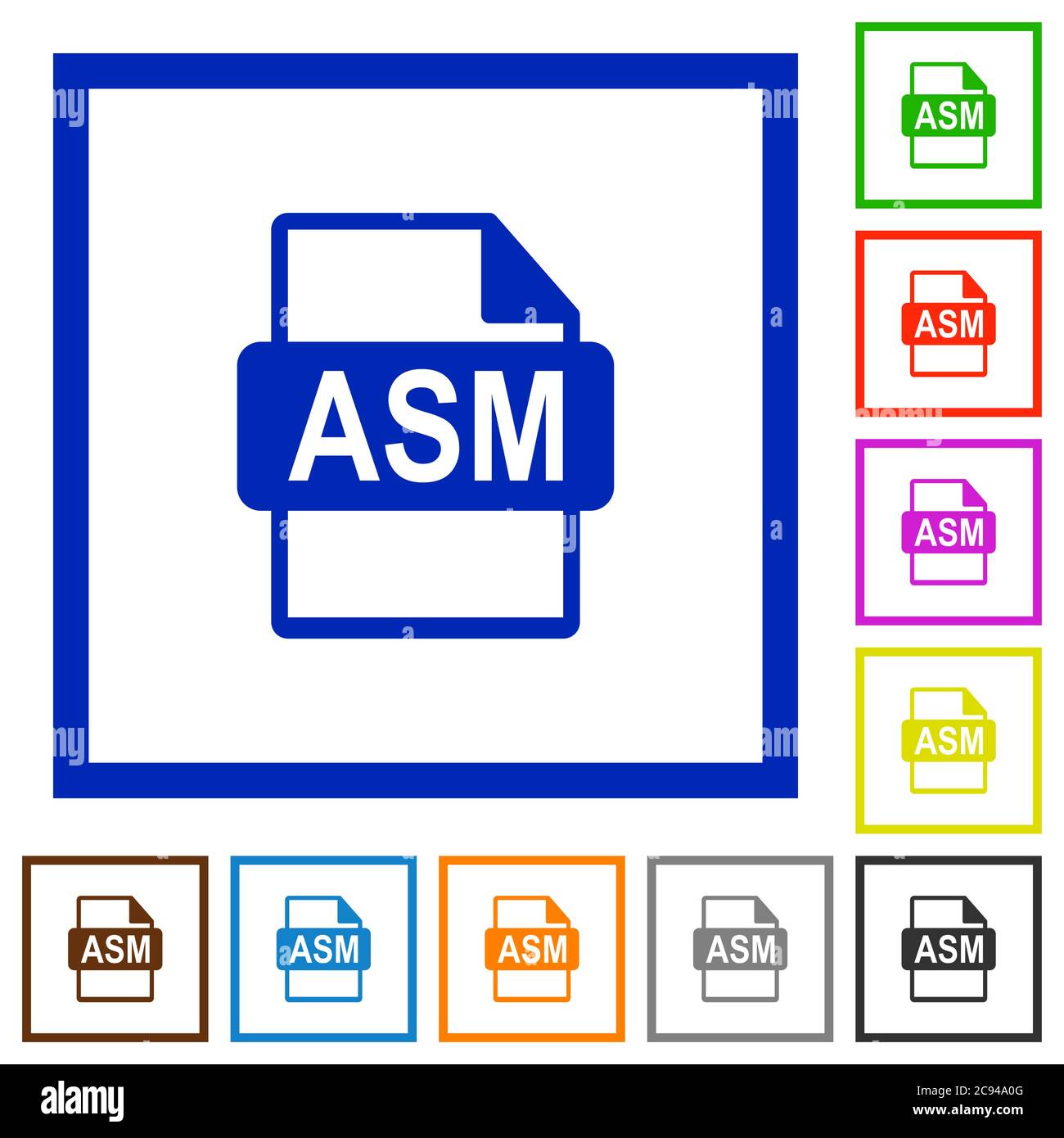 ASM file format flat color icons in square frames on white background ...