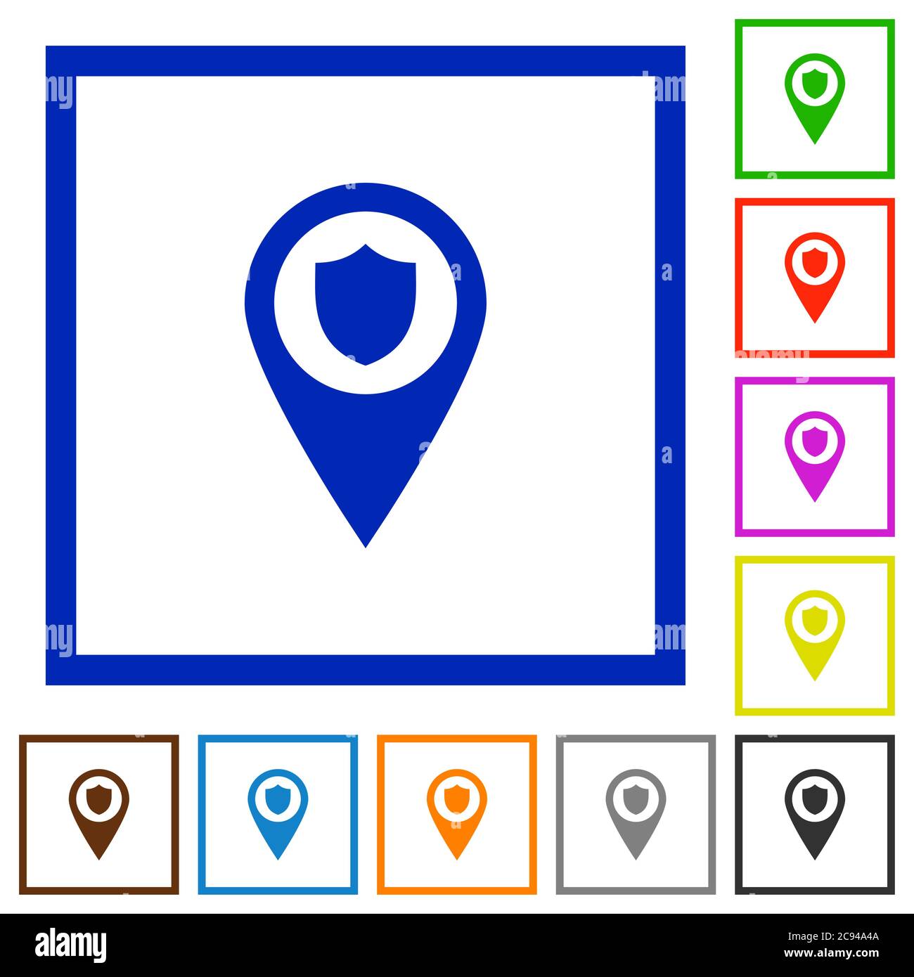 Police station GPS map location flat color icons in square frames on ...