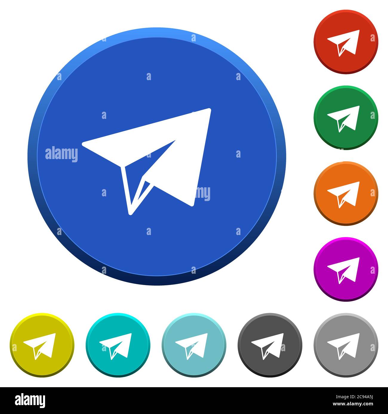 Paper plane round color beveled buttons with smooth surfaces and flat ...