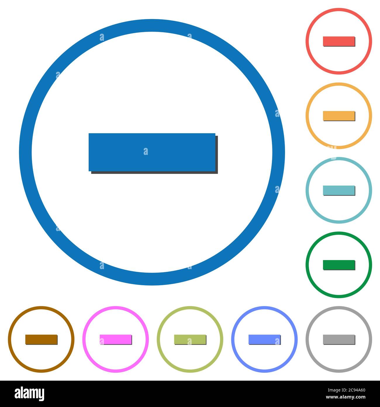 Remove item flat color vector icons with shadows in round outlines on ...