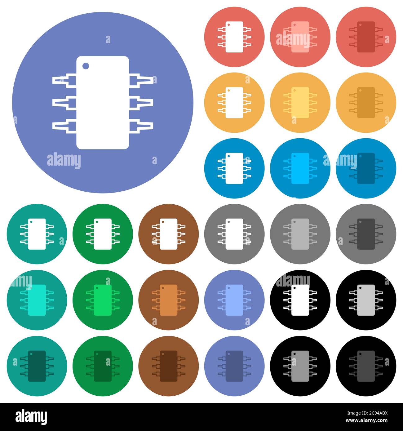 Integrated circuit multi colored flat icons on round backgrounds ...