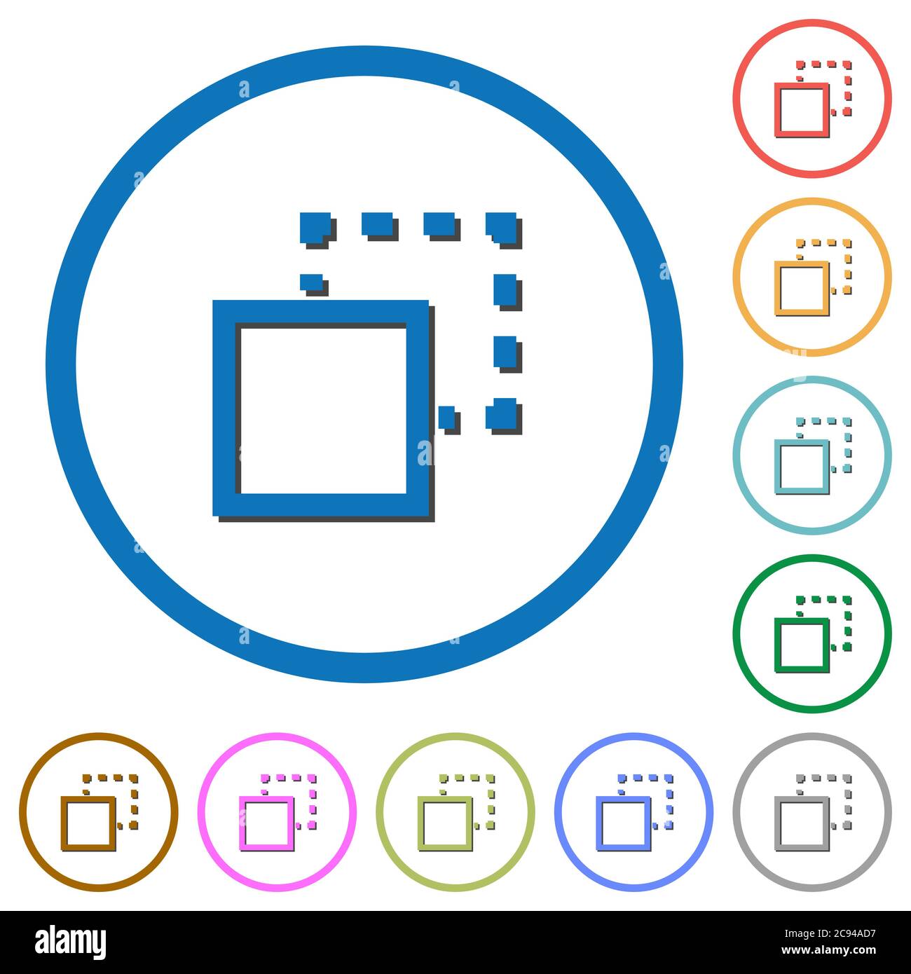 Send element to back flat color vector icons with shadows in round ...