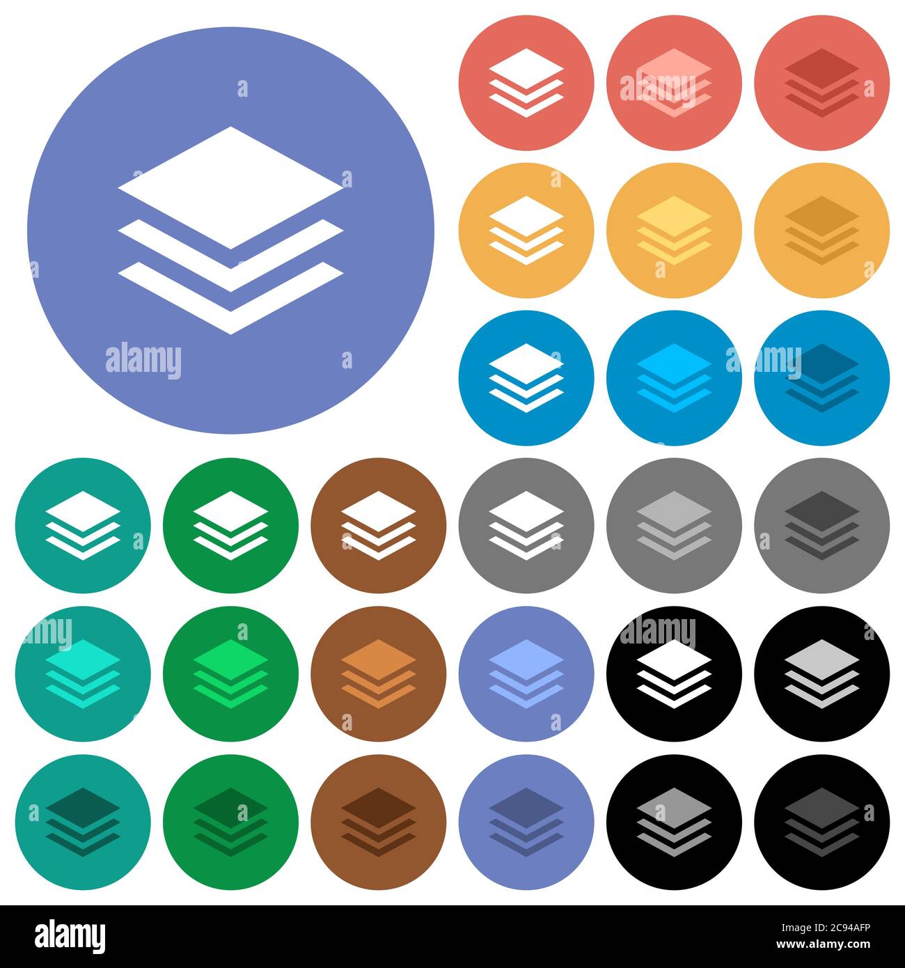 Layers multi colored flat icons on round backgrounds. Included white ...