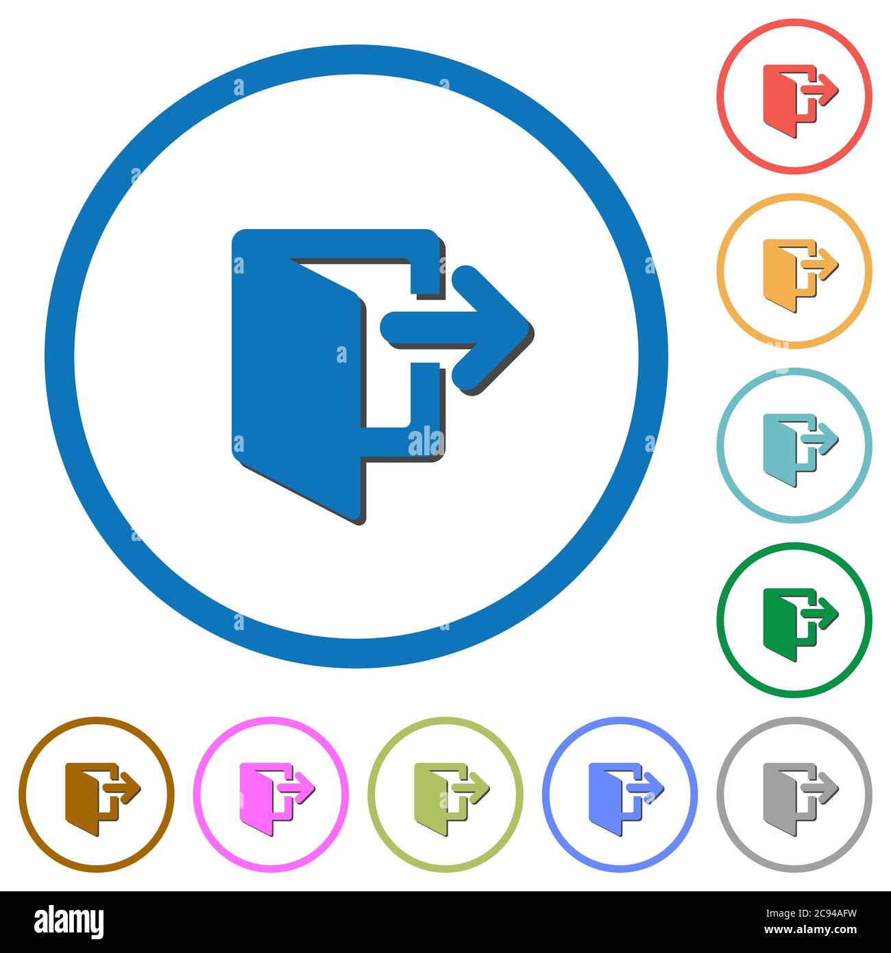 Exit flat color vector icons with shadows in round outlines on white background Stock Vector ...