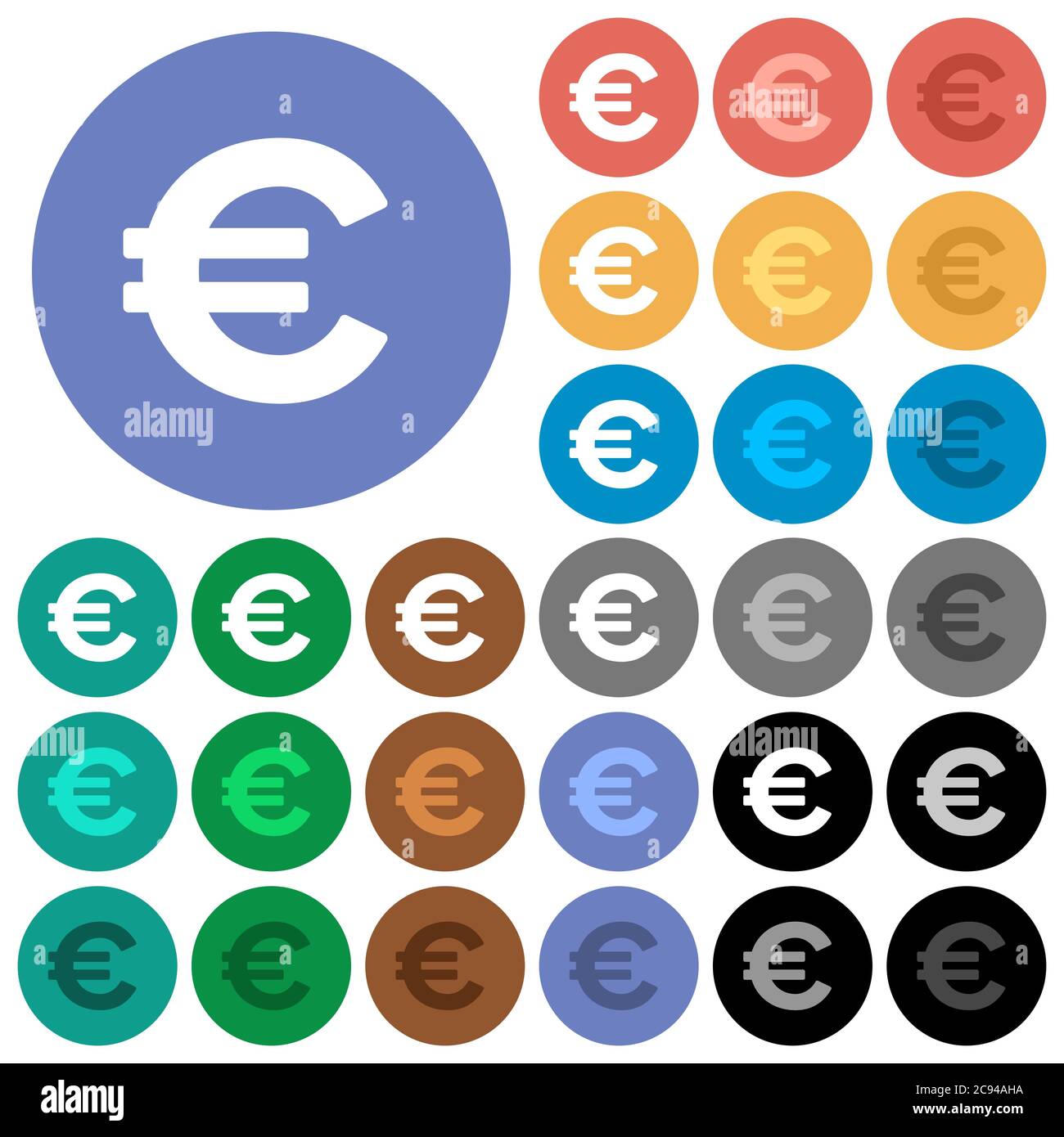 Euro sign multi colored flat icons on round backgrounds. Included white ...