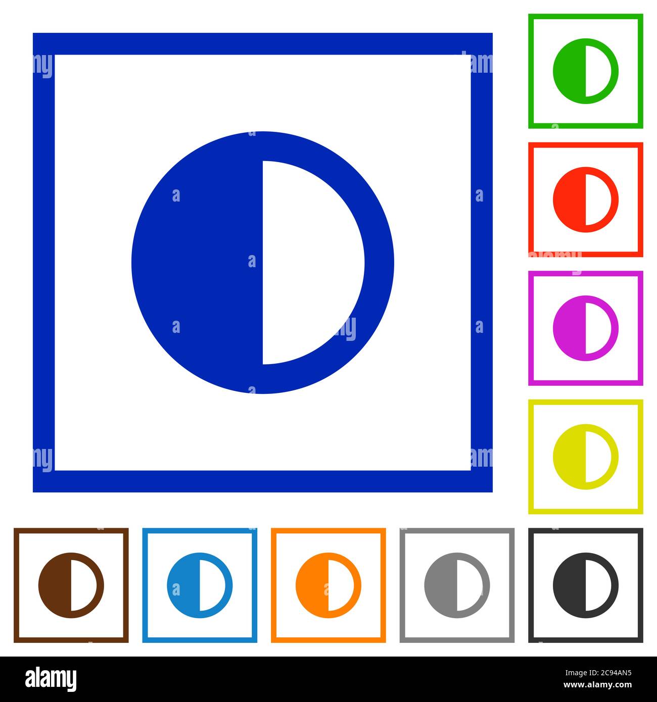 Contrast control flat color icons in square frames on white background ...