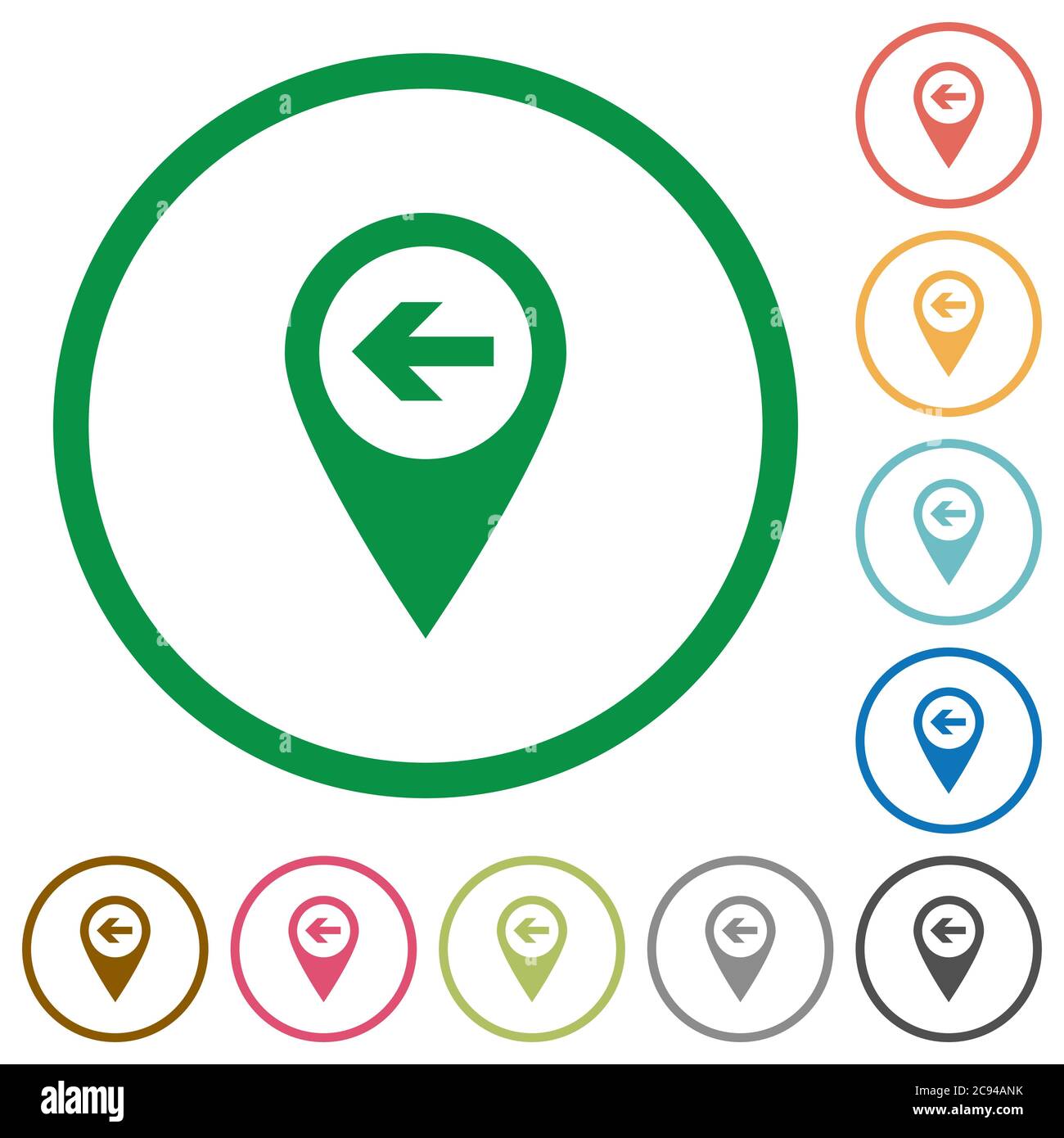 Previous target GPS map location flat color icons in round outlines on ...