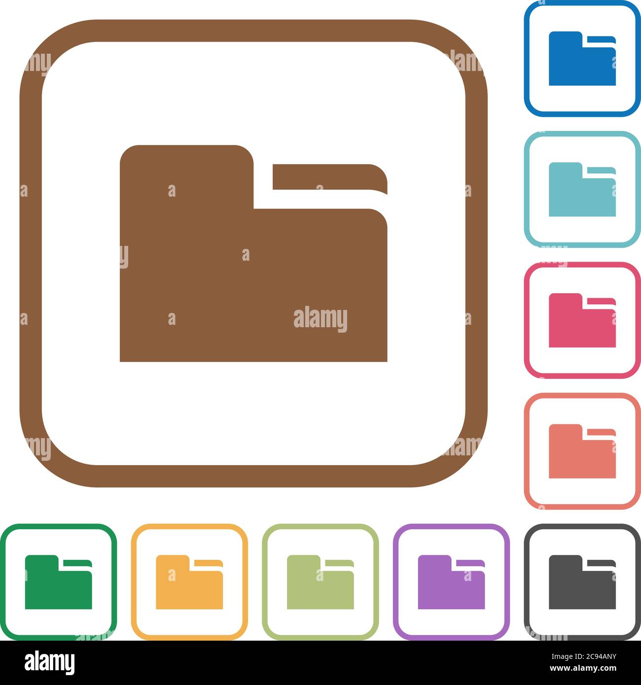 Tab folder simple icons in color rounded square frames on white ...