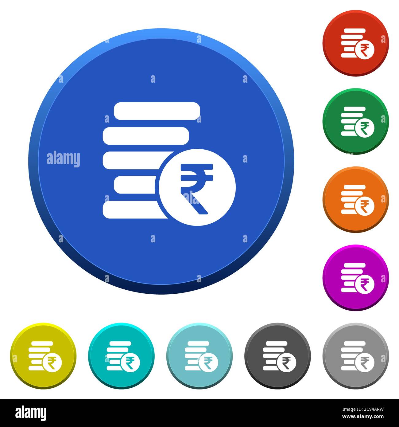 Indian Rupee coins round color beveled buttons with smooth surfaces and ...