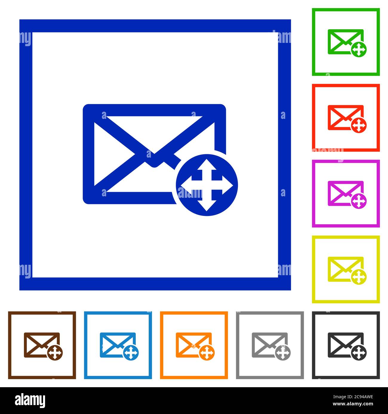 Move mail flat color icons in square frames on white background Stock ...