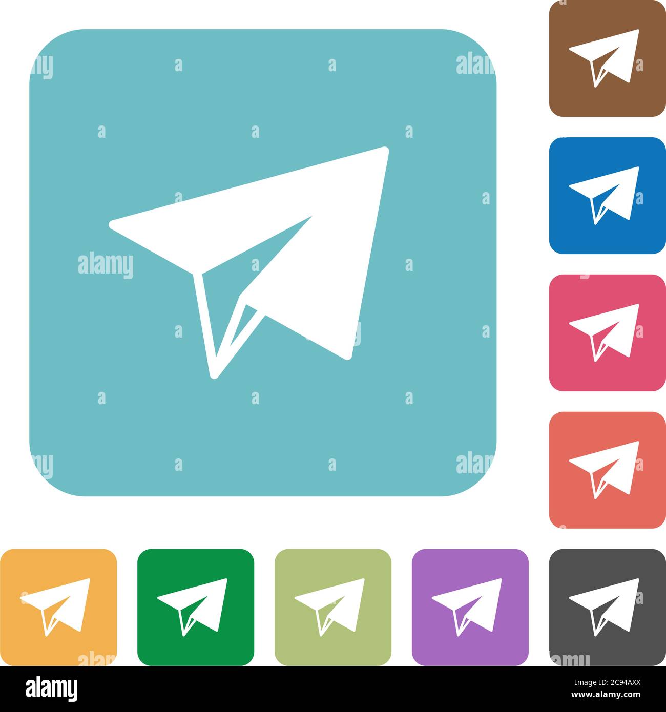 Paper plane white flat icons on color rounded square backgrounds Stock ...