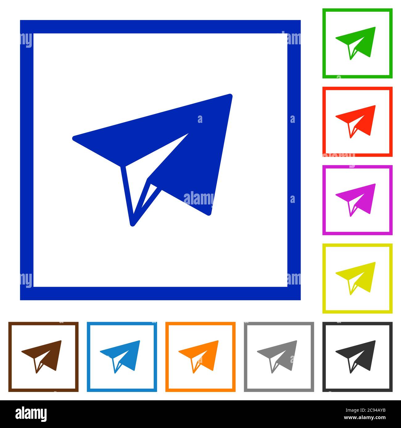 Paper plane flat color icons in square frames on white background Stock ...