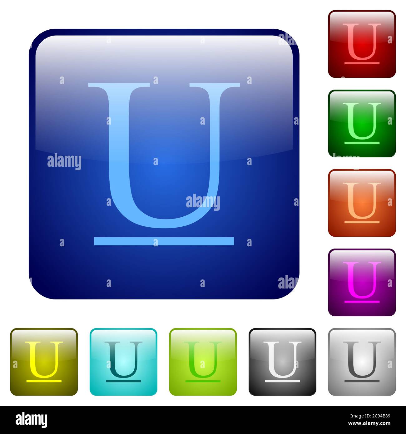 Underlined font type square flat icons icons in rounded square color glossy button set Stock ...