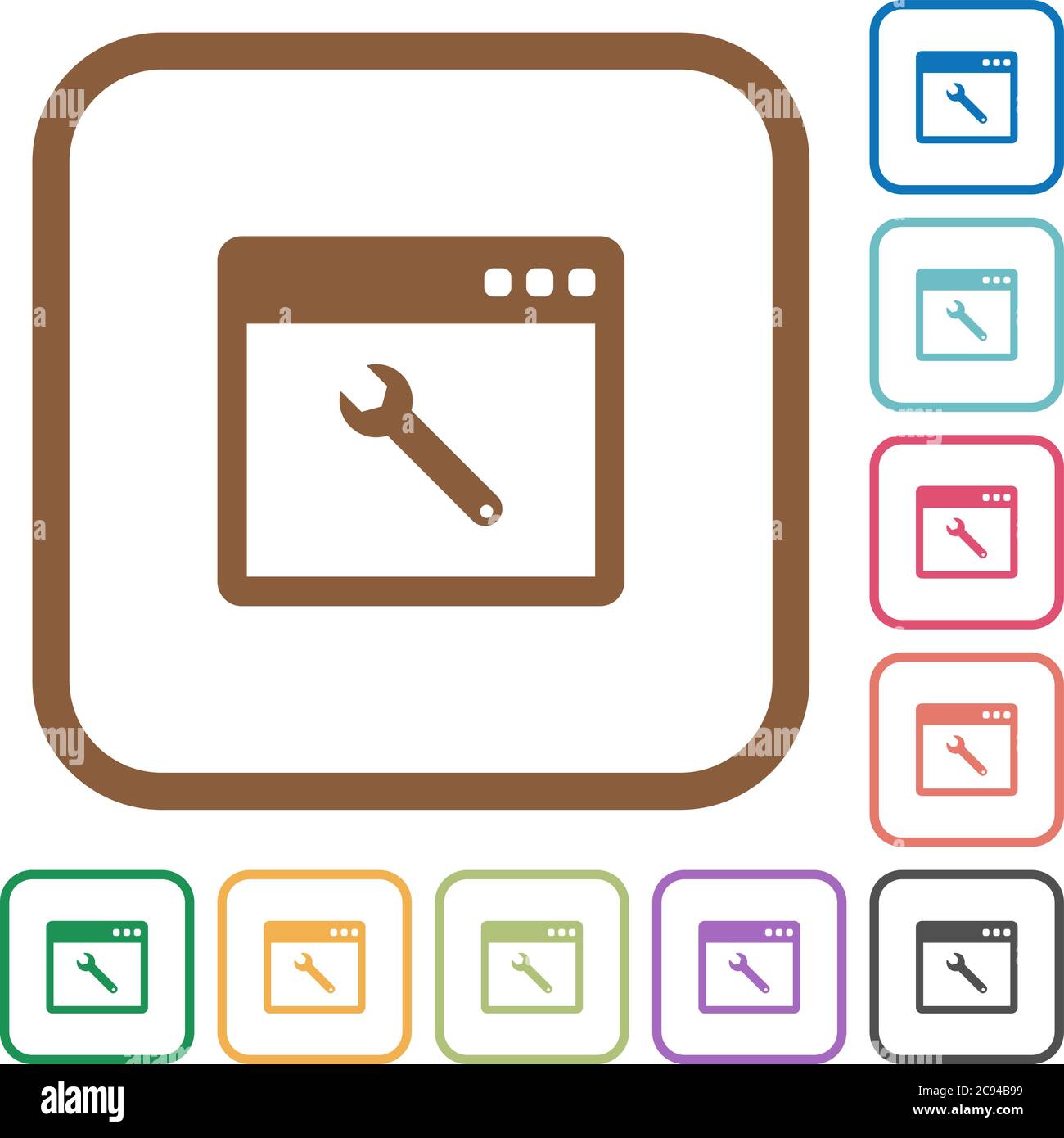 Application maintenance simple icons in color rounded square frames on ...