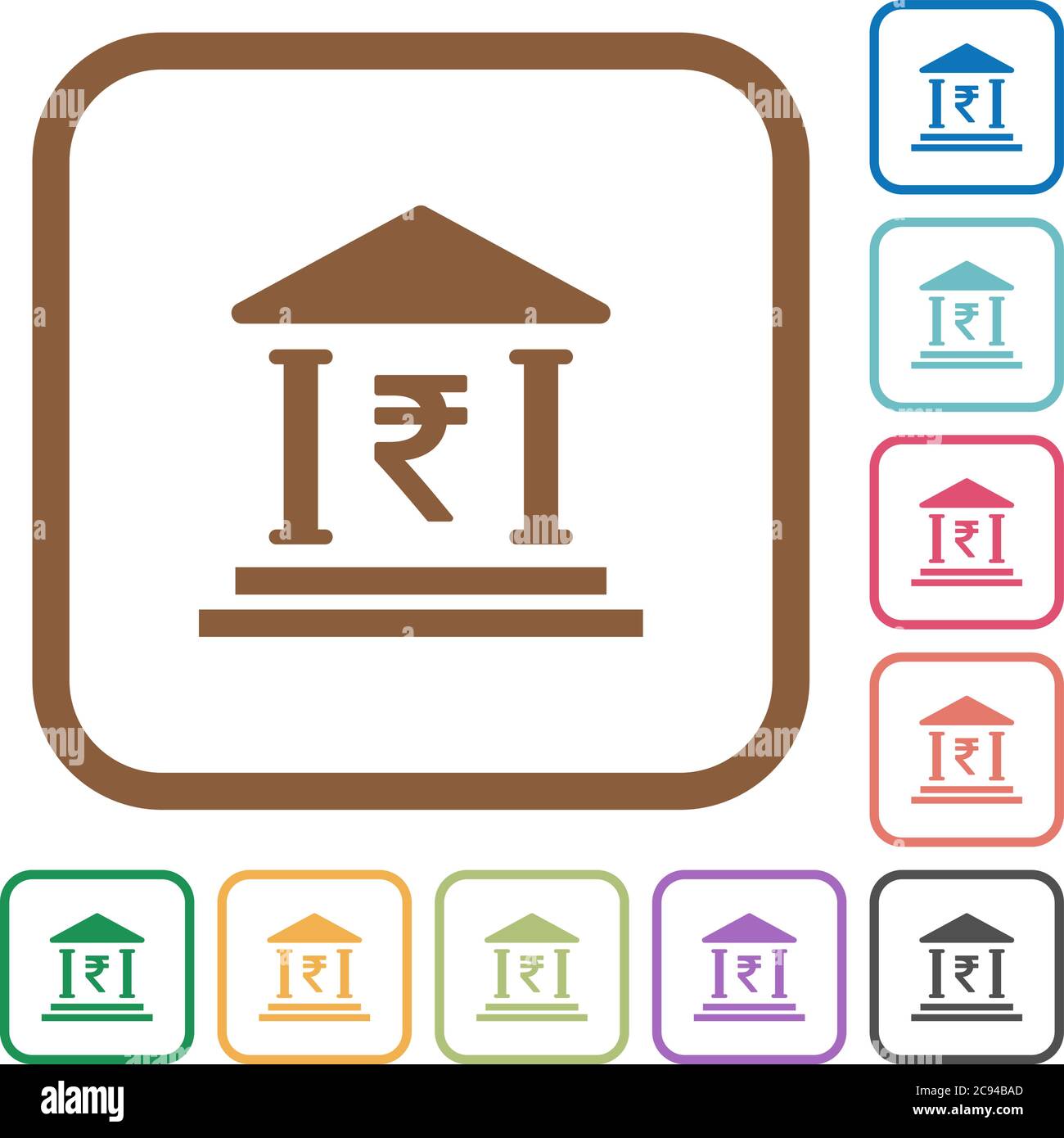 Indian Rupee bank office simple icons in color rounded square frames on ...