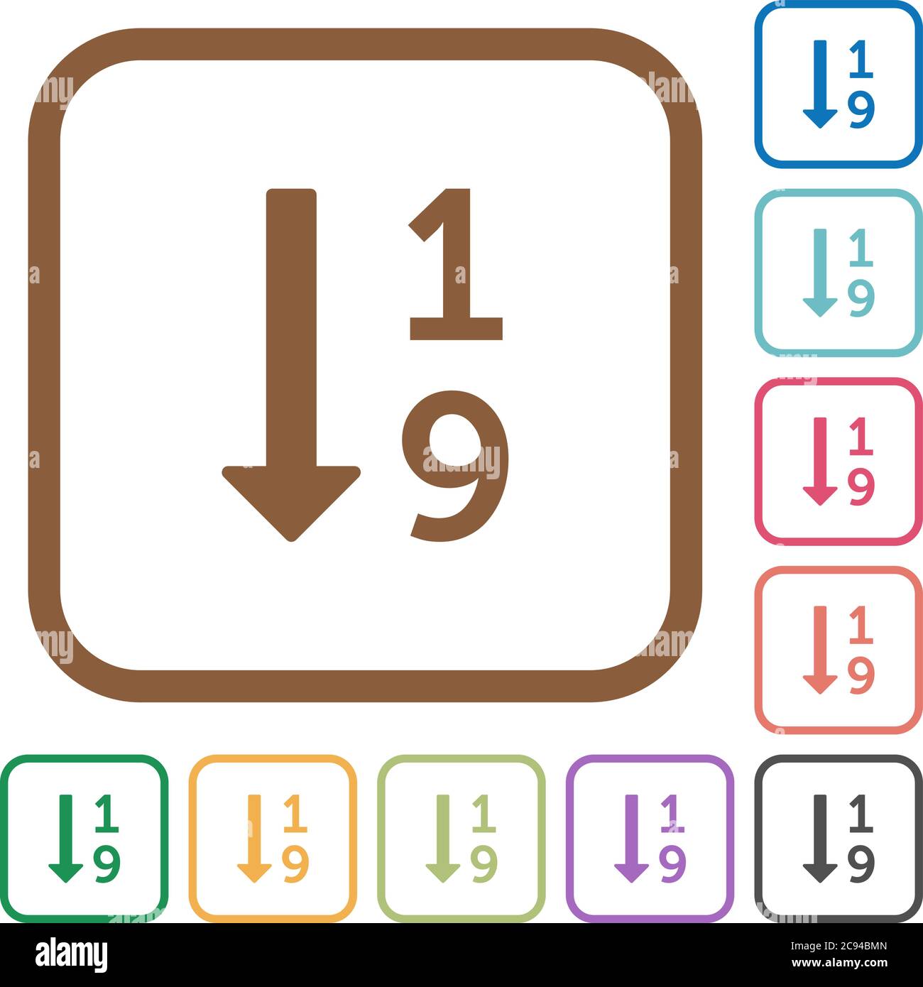 Ascending numbered list simple icons in color rounded square frames on ...
